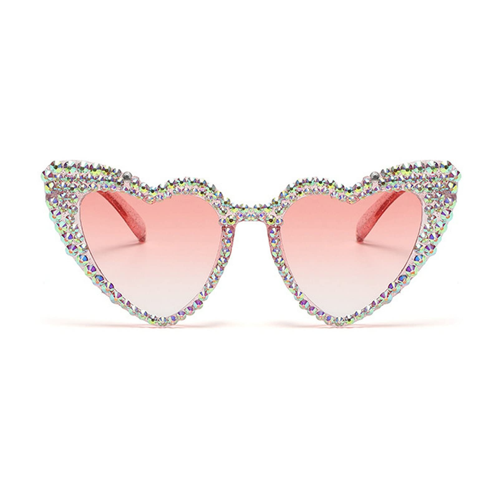 Cute Women Heart Sunglasses Fashion Shiny Bling Diamond Sunglasses Polygonal Pink Rhinestone Sunglasses UV Protection (pink)