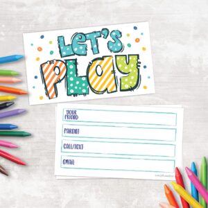 50 Play Date Cards for Kids - Let's Play Keep in Touch Contact Card for Boys and Girls (Business Card Size)