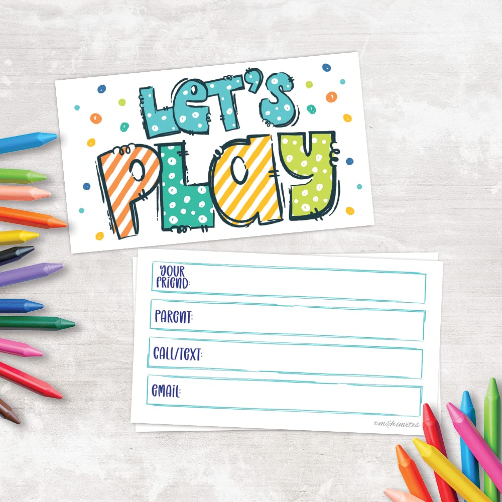 50 Play Date Cards for Kids - Let's Play Keep in Touch Contact Card for Boys and Girls (Business Card Size)