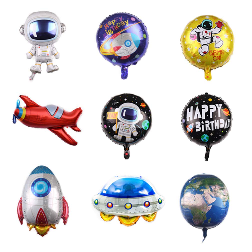 10pcs Mini Astronaut Spaceman Balloons Rocket Airship Balloons Foil Balloons for Baby Shower Birthday Outer Space Themed Party Decorations