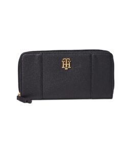 tommy hilfiger antonella ii-zip around wallet-pebble pvc black one size