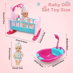 RedCrab 12" Baby Doll Toys Newborn Doll Bath and Bed Play Set - 2-in-1 Shaker and Bathtub with Shower Spray and 25pcs Accessories for Girls Pretend Play,Toy Gift Set for 3+ Year Old Kids