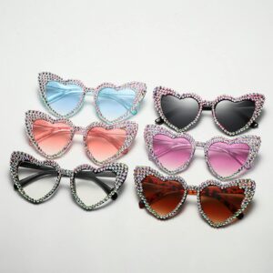 Cute Women Heart Sunglasses Fashion Shiny Bling Diamond Sunglasses Polygonal Pink Rhinestone Sunglasses UV Protection (pink)