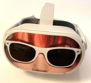 redhead with white sunglasses decal for quest 2 vr headset - meta/oculus - glossy vinyl sticker