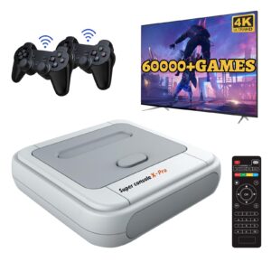 kinhank super console x pro with 60000+ games,tv & game system in 1 mini retro game consoles for 4k tv hd/av output,compatible with 63+ emulators,2 wireless game controllers included(256g)