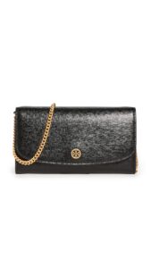 tory burch women's robinson chain wallet, black, one size