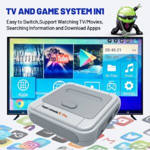 Kinhank Super Console X Pro with 60000+ Games,TV & Game System in 1 Mini Retro Game Consoles for 4K TV HD/AV Output,Compatible with 63+ Emulators,2 Wireless Game Controllers Included(256G)