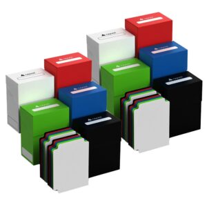 rayvol 10 card deck box with 20 dividers - set of 10 card boxes for tcg (blue, red, green, black, white)