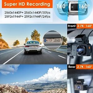 Vantrue E2 Dash Cam Front and Rear with Voice Control, 2.7K + 2.7K Dual Dash Camera for Cars, WiFi, GPS, STARVIS Night Vision, Buffered Parking Mode, G-Sensor, 2.45" IPS, 160°, WDR, Support 512GB