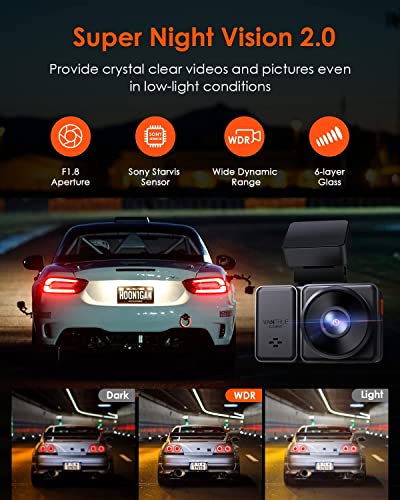 Vantrue E2 Dash Cam Front and Rear with Voice Control, 2.7K + 2.7K Dual Dash Camera for Cars, WiFi, GPS, STARVIS Night Vision, Buffered Parking Mode, G-Sensor, 2.45" IPS, 160°, WDR, Support 512GB