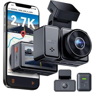 vantrue e2 dash cam front and rear with voice control, 2.7k + 2.7k dual dash camera for cars, wifi, gps, starvis night vision, buffered parking mode, g-sensor, 2.45" ips, 160°, wdr, support 512gb