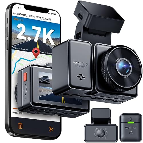 Vantrue E2 Dash Cam Front and Rear with Voice Control, 2.7K + 2.7K Dual Dash Camera for Cars, WiFi, GPS, STARVIS Night Vision, Buffered Parking Mode, G-Sensor, 2.45" IPS, 160°, WDR, Support 512GB