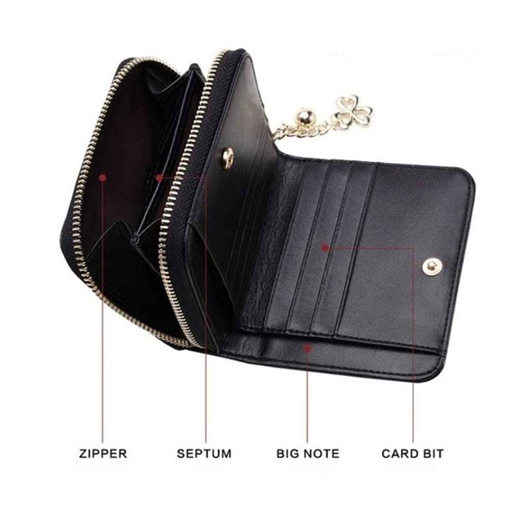 BAIGUAN Cute Wallet Ladies Coin Purse Short 3 Fold Small Wallet Ladies Credit Card Holder Ladies Patent Leather Case Wallet (Color : Black)