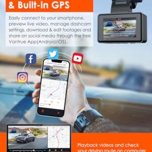 Vantrue E2 Dash Cam Front and Rear with Voice Control, 2.7K + 2.7K Dual Dash Camera for Cars, WiFi, GPS, STARVIS Night Vision, Buffered Parking Mode, G-Sensor, 2.45" IPS, 160°, WDR, Support 512GB