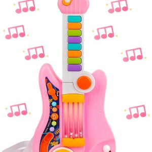 Kids Guitar, Perkidern Kids Electric Guitar Toy Toddler Guitar with Piano Mode Baby Guitar Children Guitar with Strap and Lights Ideal for 3+ Year Old Boys Girls Birthday