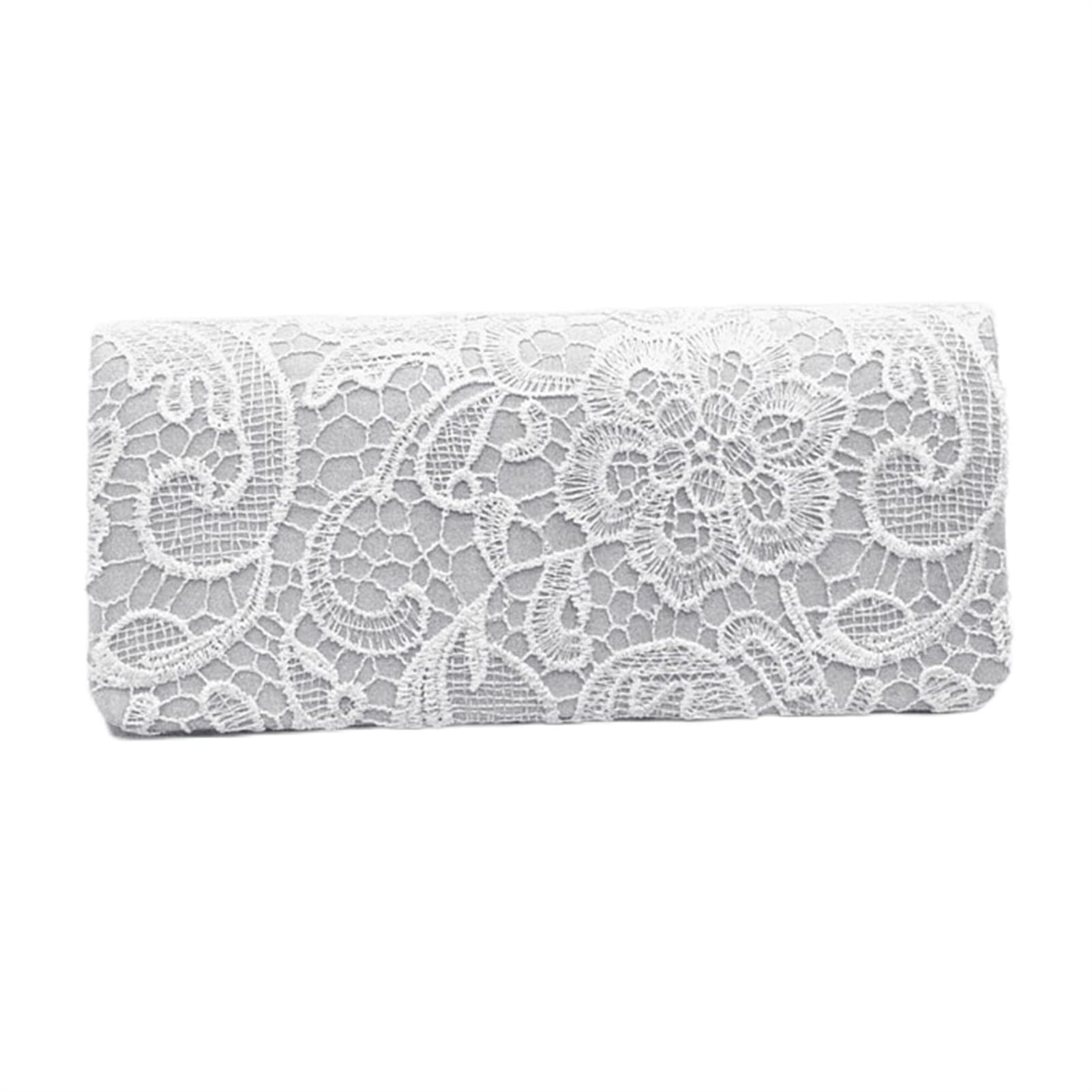 Oncefirst Women Floral Lace Clutch Purse Evening Handbag for Prom Wedding Silver 2 10.4"x4.7"x1.8"