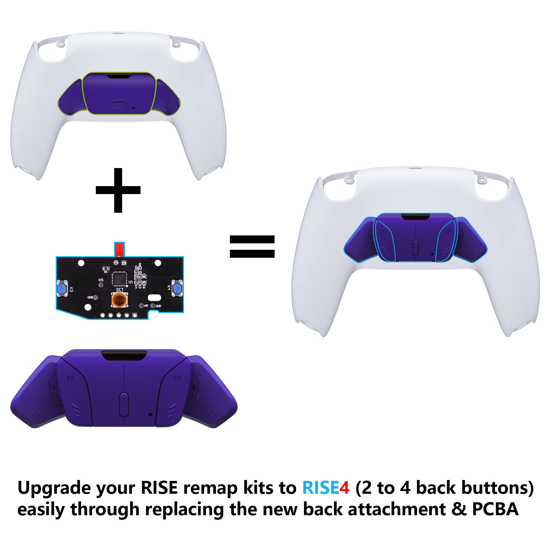 eXtremeRate Turn Rise to RISE4 Kit – Redesigned Galactic Purple K1 K2 K3 K4 Back Buttons Housing & Remap PCB Board for PS5 Controller Rise & RISE4 Remap kit - Other Accessories NOT Included