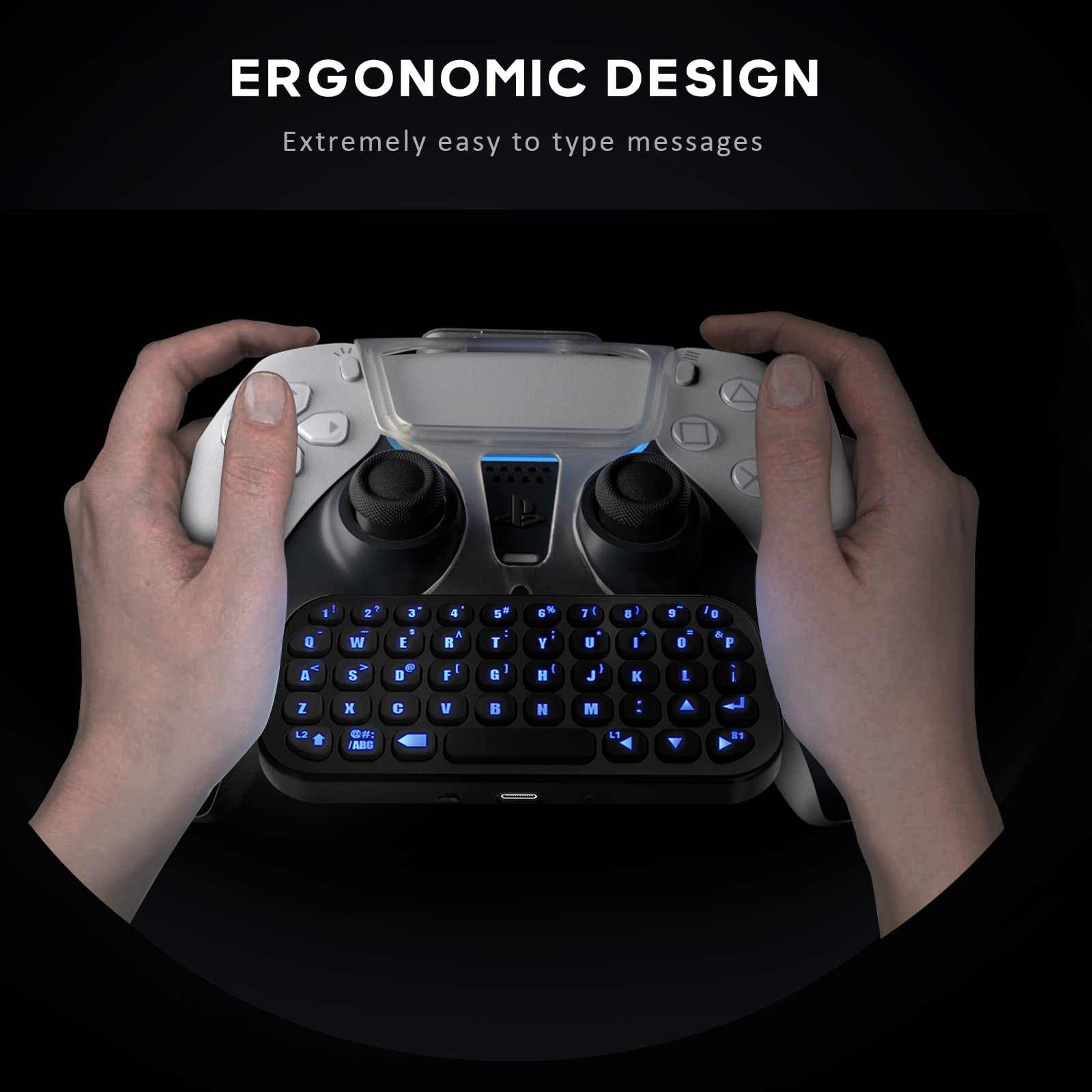 Nargos PS5 Controller Keyboard with Backlight Playstation 5 DualSense Chatpad Wireless Bluetooth Mini Keyboard Controller Accessories - Black