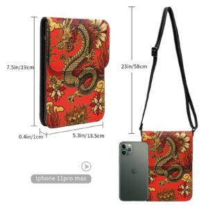 AERMSSEY Chinese Dragon Cloud Lucky Festive red Crossbody Cell Phone Purse for Womens Lightweight Small Soft Leather Fashion Travel Wallet with Adjustable Strap