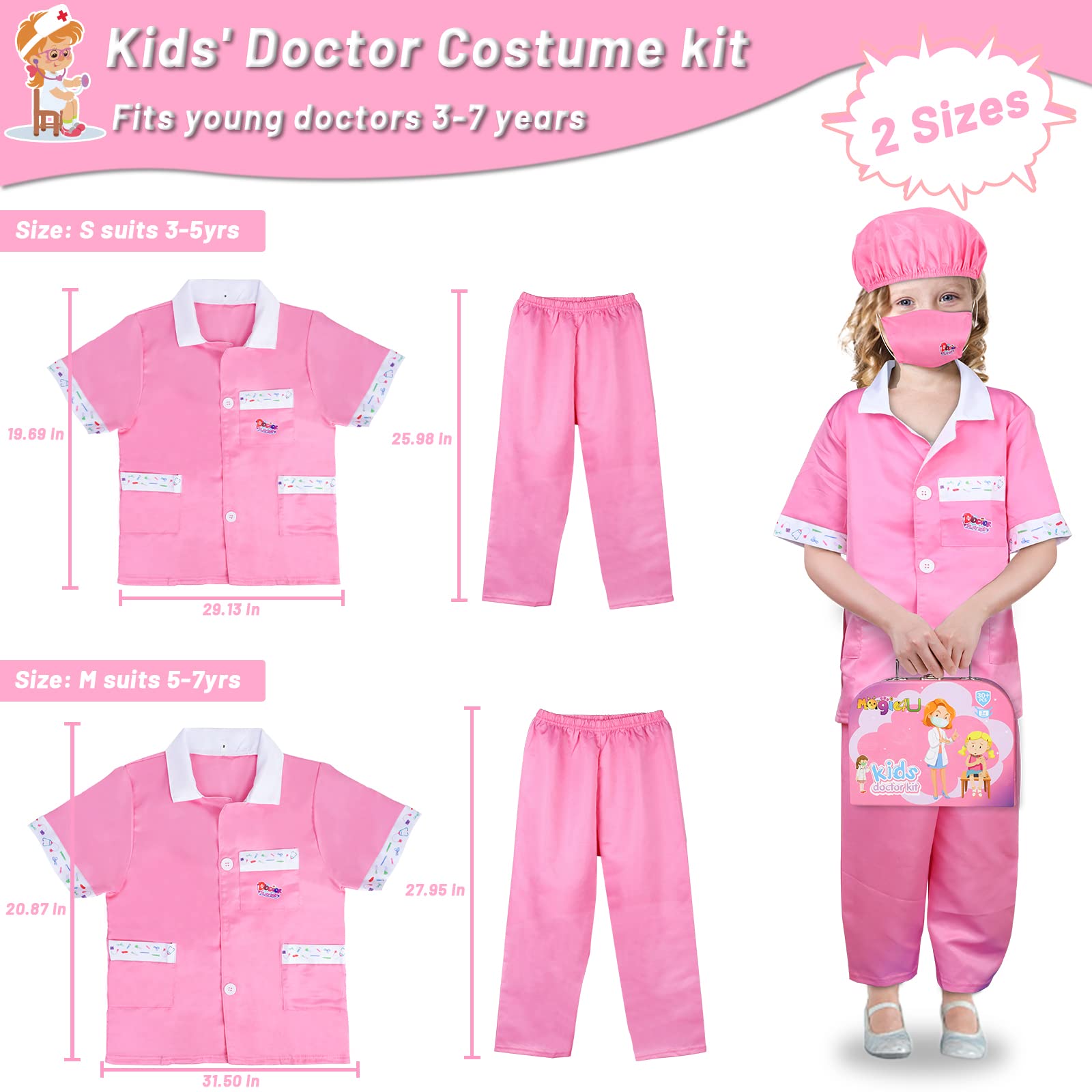 Magic4U Kids Doctor Costume Kit with Real Working Stethoscope and Carry Case, 34 Pieces Pretend-n-Play Realistic Medical Dr Toys for Toddler Boys Girls