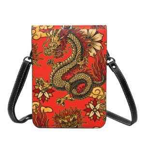 AERMSSEY Chinese Dragon Cloud Lucky Festive red Crossbody Cell Phone Purse for Womens Lightweight Small Soft Leather Fashion Travel Wallet with Adjustable Strap