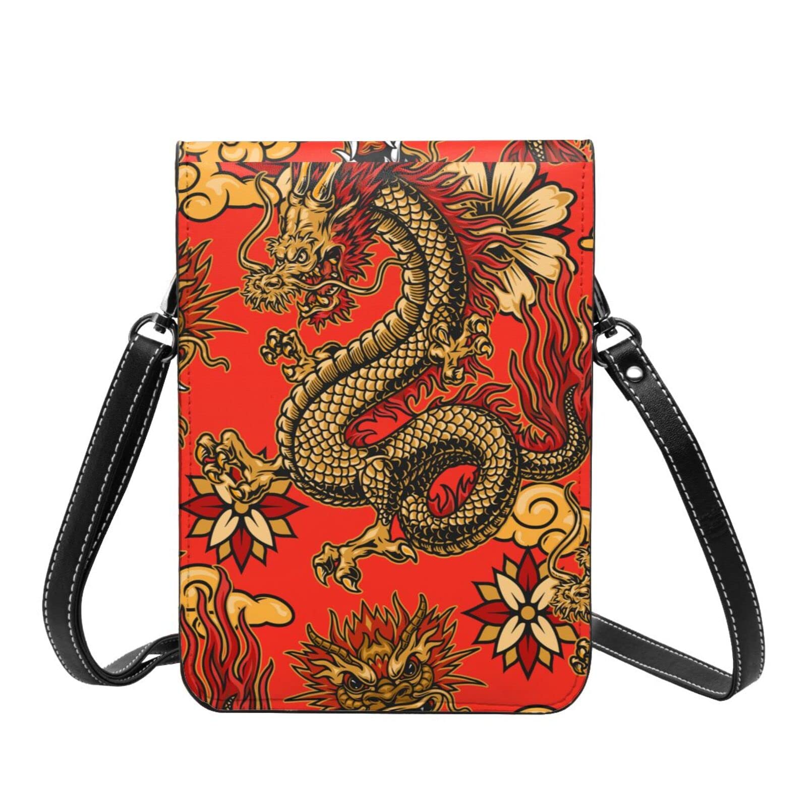 AERMSSEY Chinese Dragon Cloud Lucky Festive red Crossbody Cell Phone Purse for Womens Lightweight Small Soft Leather Fashion Travel Wallet with Adjustable Strap