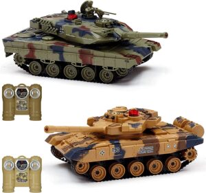 fistone rc battle tank set, 1/24 scale 2.4g remote control t90 tank and leopard battle tank with realistic sounds, lights, life indicators and spray military toys for kids and adults