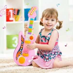 Kids Guitar, Perkidern Kids Electric Guitar Toy Toddler Guitar with Piano Mode Baby Guitar Children Guitar with Strap and Lights Ideal for 3+ Year Old Boys Girls Birthday