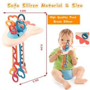 Montessori Toys for Babies 6-12 Months Baby Food Grade Silicone Sensory Travel Pull String Rattle Teething Toys for 3-6 Months 1 Year Old Hang on Stroller Crib Car Seat Fidget Gift for Infant Toddler