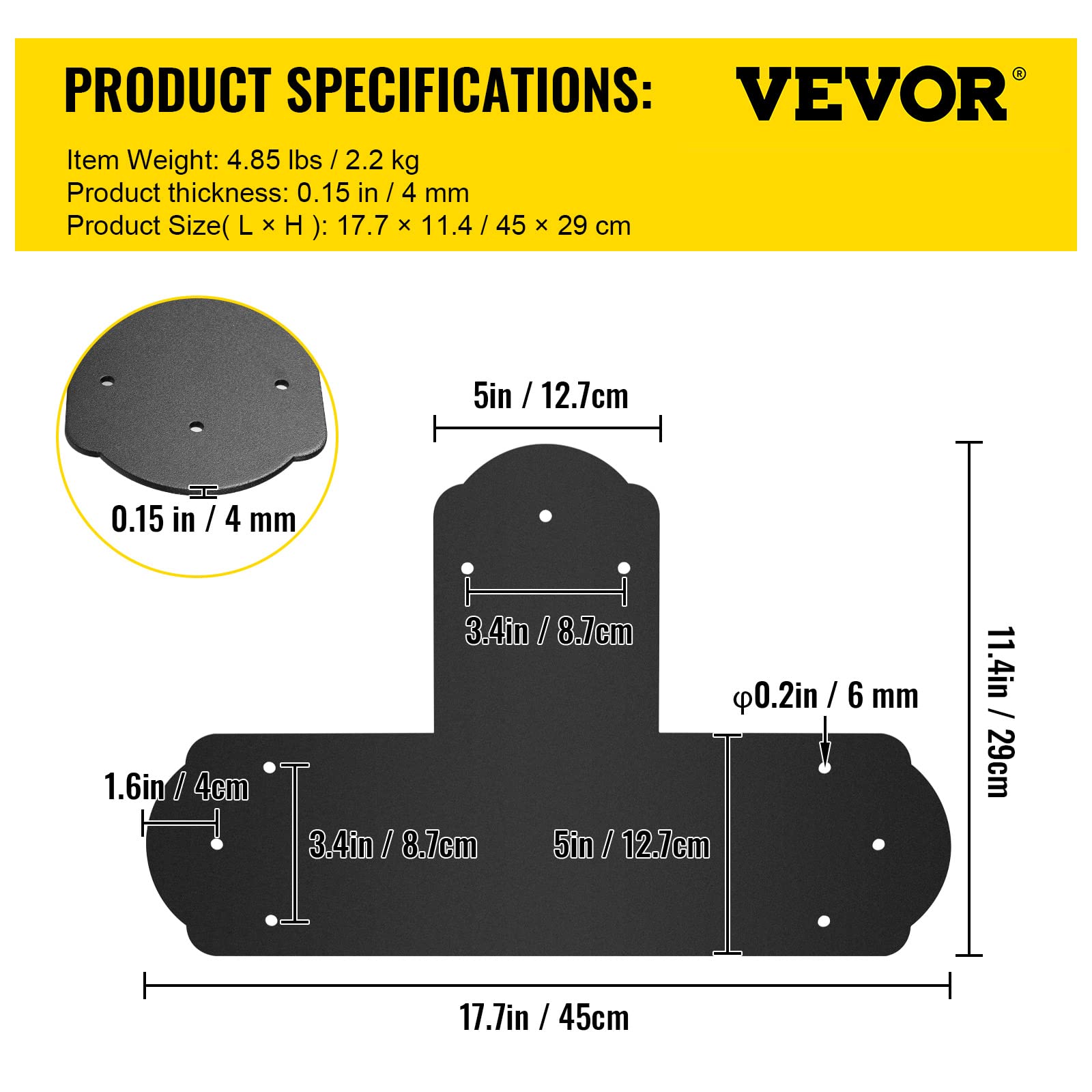 VEVOR Black T Bracket, 6'' x 6'', 8 PCs Black Powder-Coated T Mending Plate, 16 Gauge Steel T-Shaped Tie Flat Connector with Screws Set, Post to Beam Bracket for Repair Wood Furniture