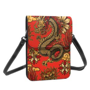 aermssey chinese dragon cloud lucky festive red crossbody cell phone purse for womens lightweight small soft leather fashion travel wallet with adjustable strap