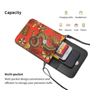 AERMSSEY Chinese Dragon Cloud Lucky Festive red Crossbody Cell Phone Purse for Womens Lightweight Small Soft Leather Fashion Travel Wallet with Adjustable Strap