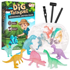 dinosaurs dig kit digging set, educational diy toys science kit-dig up unique real dinosaurs, geology archaeology gifts for boys girls kid toys