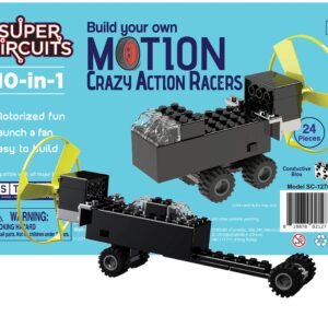 Super Circuits BYO Crazy Electric Racers 10-in-1 STEM Kit, Fan Launch Toy Building Block Set, 10 Different Action Racers, Motorized Fun, Great Science Project for Kids, Birthday Gift, Boys, Girls, 8+