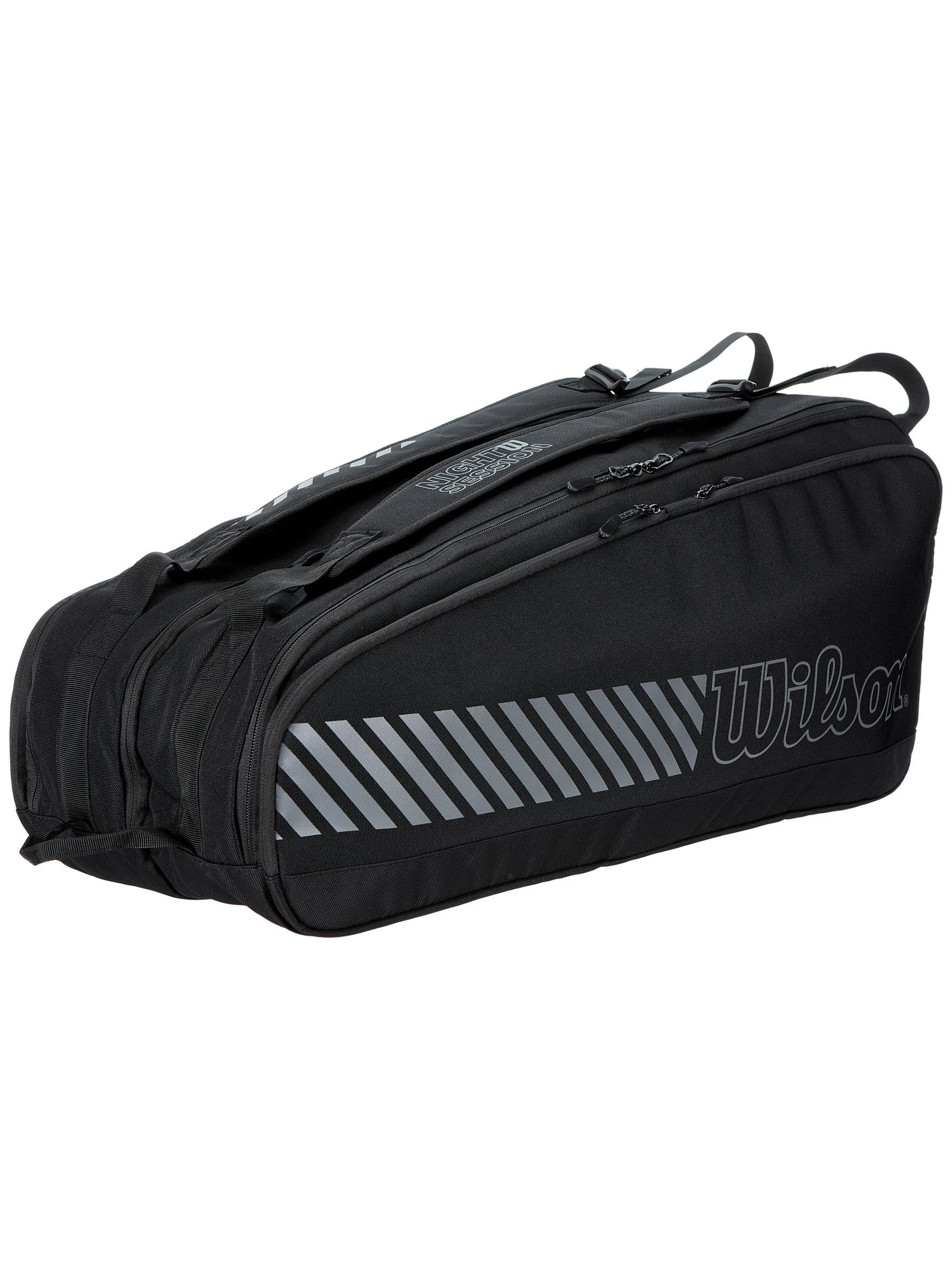 Wilson Night Session Tour 12PK Racket Bag Racket, Adult Unisex, Black/Reflective/ (Multicoloured), One Size, Black/Reflective/ (Multicolor), One Size, Sport