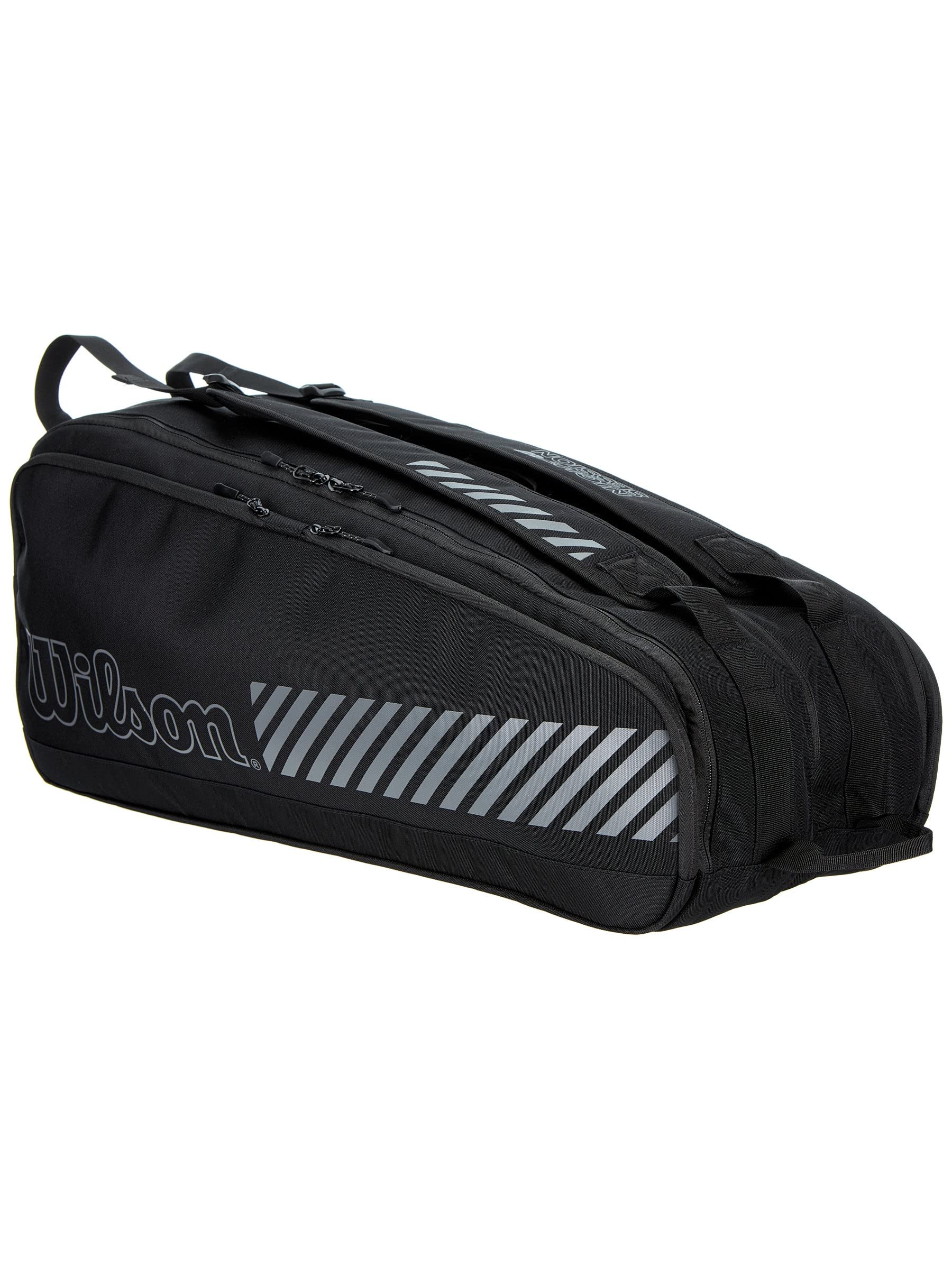 Wilson Night Session Tour 12PK Racket Bag Racket, Adult Unisex, Black/Reflective/ (Multicoloured), One Size, Black/Reflective/ (Multicolor), One Size, Sport