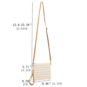 Bycobecy Straw Clutch Purse for Women,Summer Beach Straw Purse Cute Zipper Wristlet Wallets, Small Straw Handbag for Beach (White)