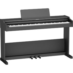 roland rp107 digital compact and affordable home piano with traditional upright styling | perfect for beginners |onboard bluetooth & more,black