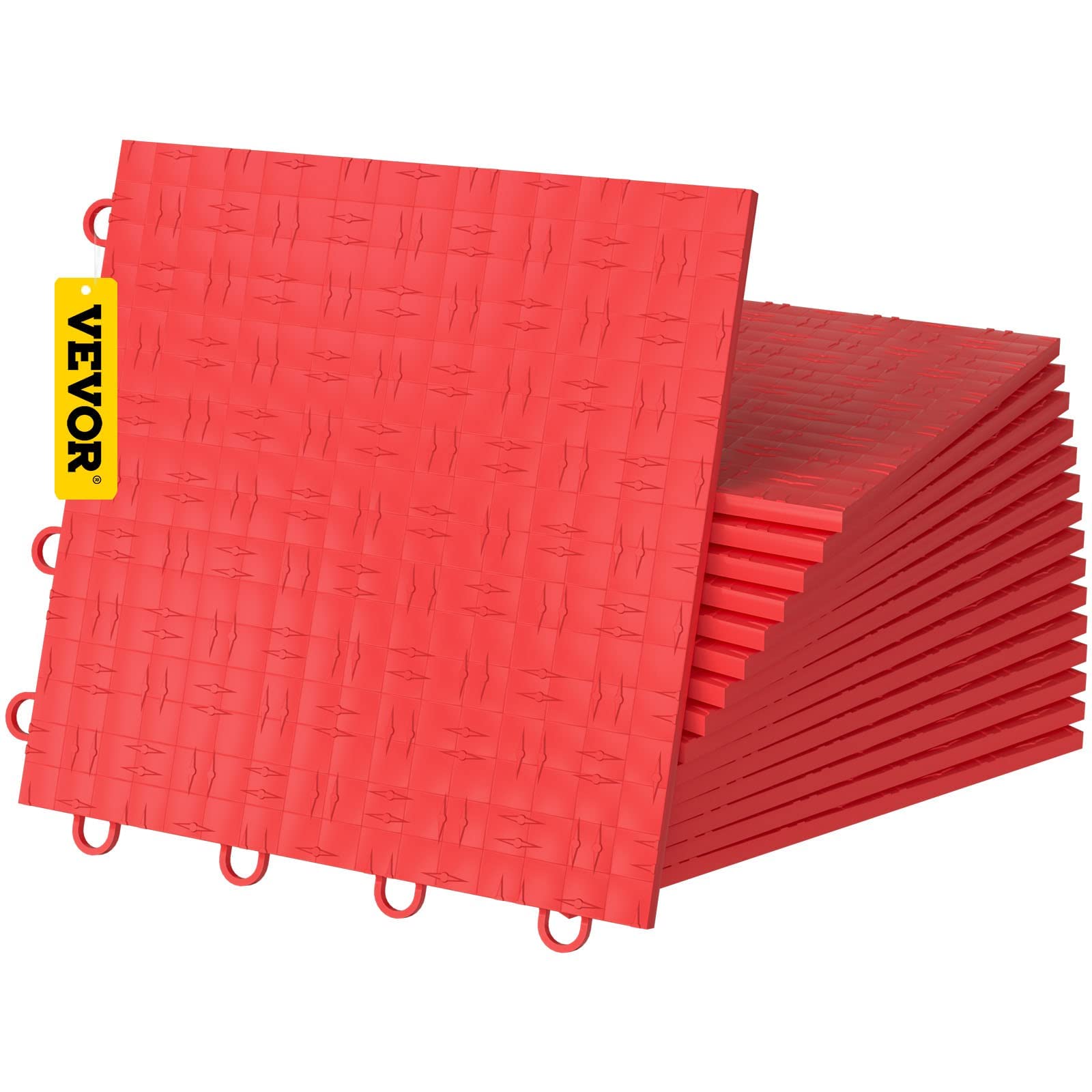 VEVOR Garage Tiles Interlocking, 25 pcs Red 12" x 12" Garage Floor Covering Tiles, Non-Slide Diamond Plate Garage Flooring Tiles Support 55000 lbs for Basement, Gym