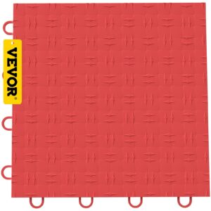 VEVOR Garage Tiles Interlocking, 25 pcs Red 12" x 12" Garage Floor Covering Tiles, Non-Slide Diamond Plate Garage Flooring Tiles Support 55000 lbs for Basement, Gym