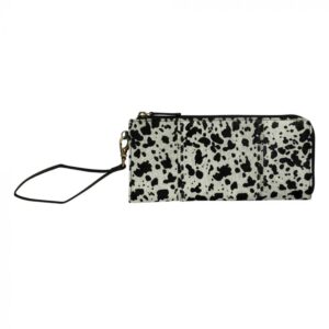 black zippered western wallet wristlet - hair on leather wallet for women