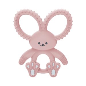 dr. brown's flexees pink bunny, soft 100% silicone baby teether, bpa free, 3m+