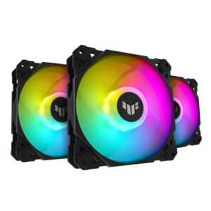 asus tuf gaming tf120 argb chassis fan 3 pack 3pin customizable leds, advanced fluid dynamic bearing, 120mm pwm control, anti-vibration pads, double-layer led array for computer case & liquid radiator