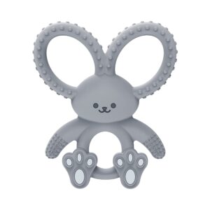 dr. brown's flexees gray bunny, soft 100% silicone baby teether, bpa free, 3m+