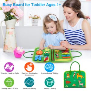 FASTSPOK Busy Board Montessori Toy for 1 2 3 4 Year Old Toddlers - Educational Activity Developing Sensory Board for Basic Dress Fine Motor Skills - Travel Toys for Plane Car, Gift for Boys Girls