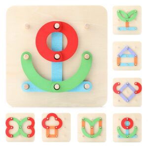 sank multifuctional montessori pillar collage toys wooden learning toys,baby puzzles educational building blocks and shapes for toddlers kids boys girls age 3+ years old(26 shape pieces)