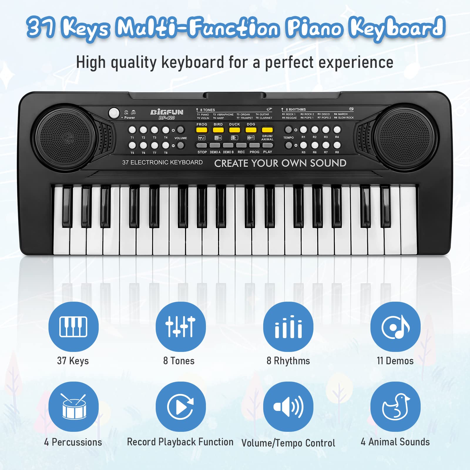 TOQIBO Kids Piano Keyboard, 37 Keys Electronic Piano for Kids Portable Multi-Function Musical Instruments Birthday Educational Gift Toys for 3 4 5 6 7 8 Year Old Boys Girls Children Beginner (Black)