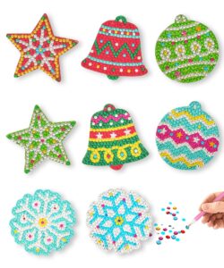 diy magnet & diamond art christmas ornaments for kids set - makes 8pcs - christmas crafts for kids - diamond art kits for kids - kids diamond art kits - christmas ornament kits -ornament kit