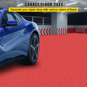 VEVOR Garage Tiles Interlocking, 25 pcs Red 12" x 12" Garage Floor Covering Tiles, Non-Slide Diamond Plate Garage Flooring Tiles Support 55000 lbs for Basement, Gym