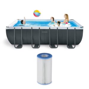 intex ultra 18 foot xtr rectangular metal frame swimming pool set w/pump filter